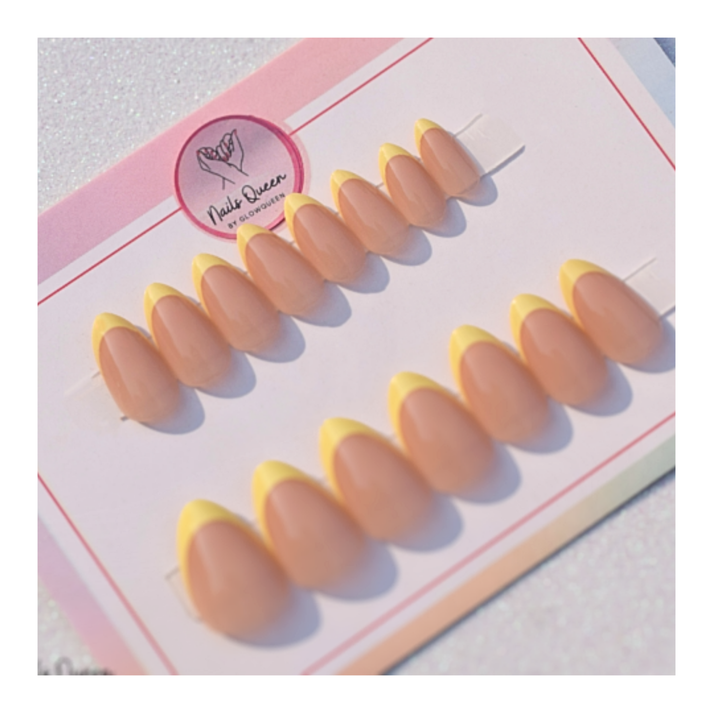 Round Yellow Tips Gel Nails | NailsQueen
